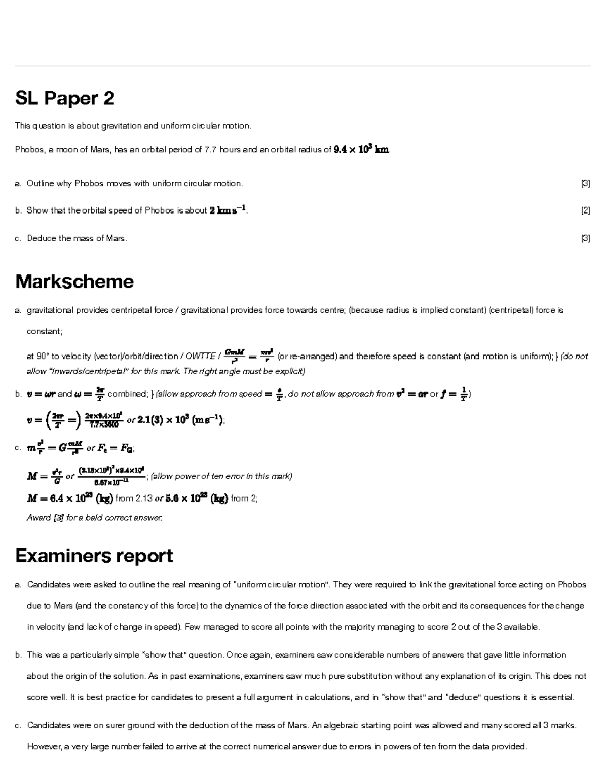 SL Paper 2: Gravitation and Uniform Circular Motion - Studocu