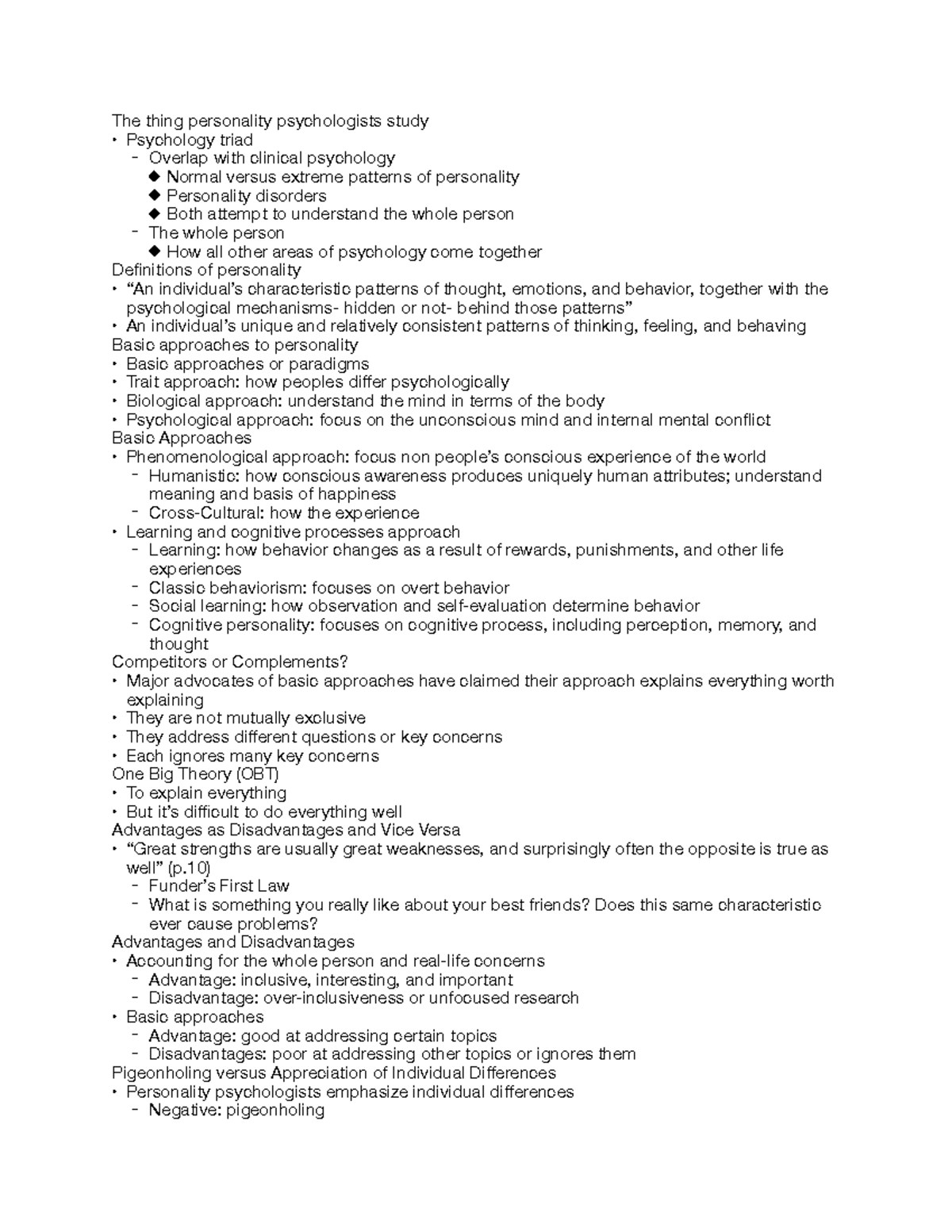 Chp 1 - Professor Dempsey - The thing personality psychologists study ...