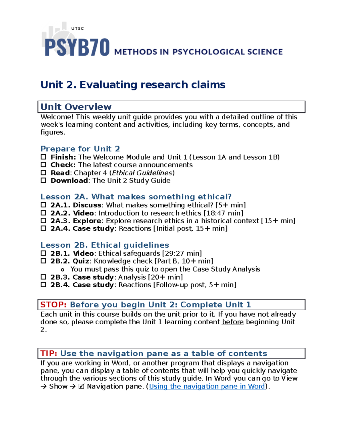 02. Unit 2 Study guide - notes - Unit 2. Evaluating research claims ...