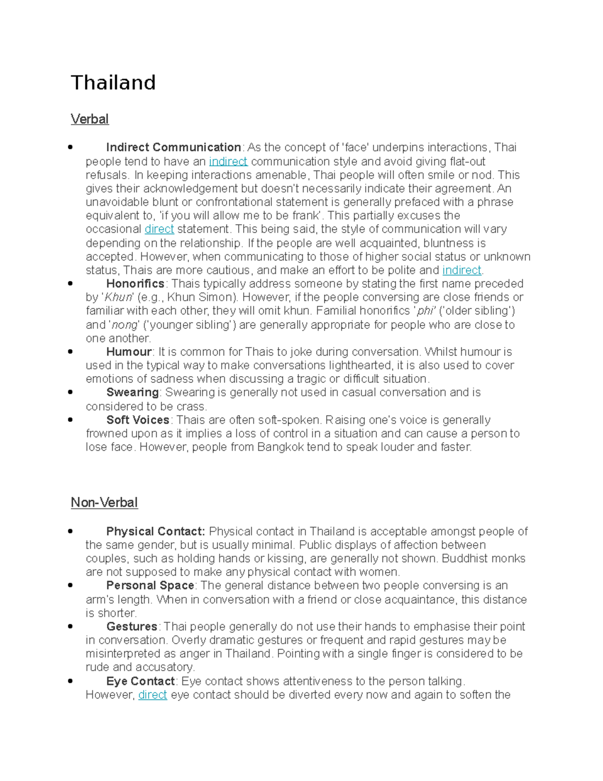 Cultural difference - Notes - Thailand Verbal Indirect Communication ...