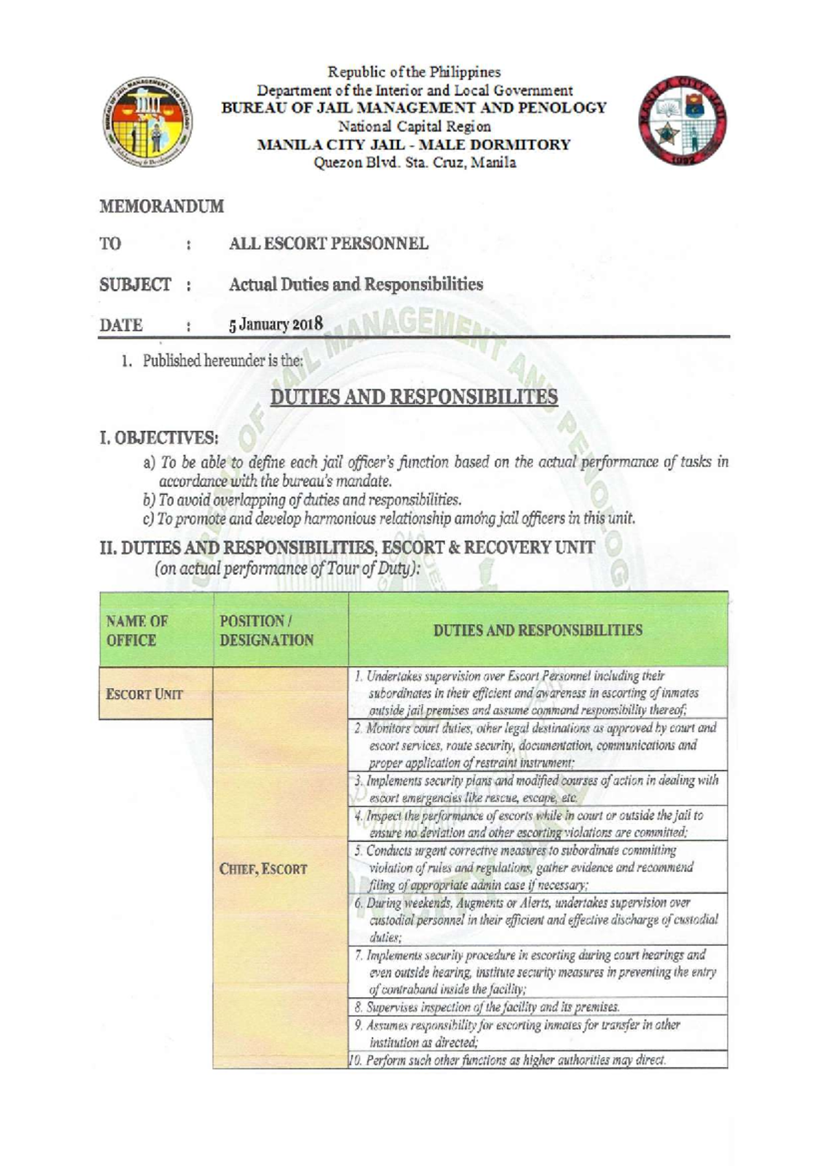 Escort duties - Bachelor of science in Criminology - UCC - Studocu