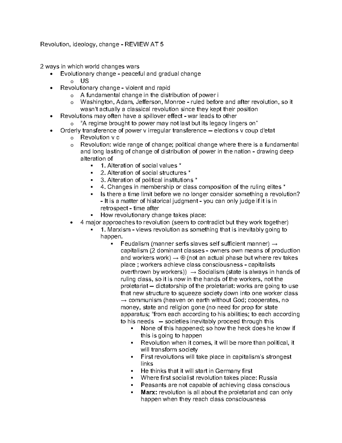PLS 320 notes - Revolution, ideology, change - REVIEW AT 5 2 ways in ...