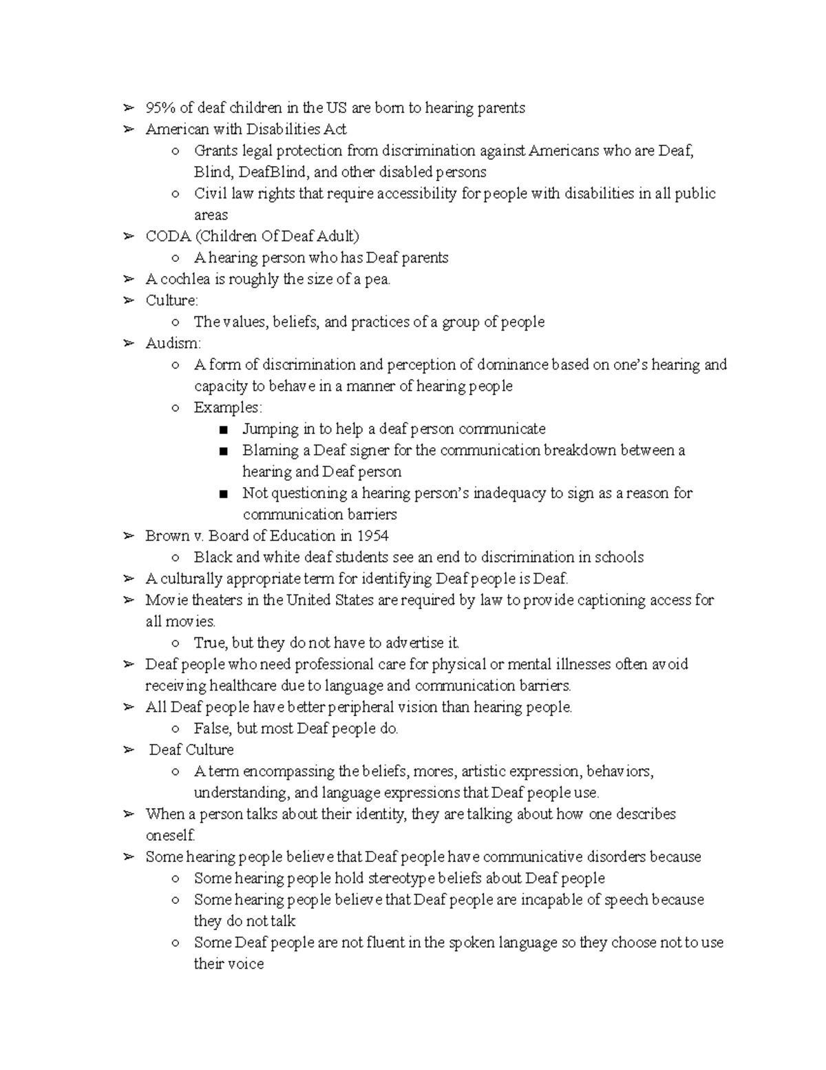 SLPA Final Study Guide - Notes - 95% of deaf children in the US are ...