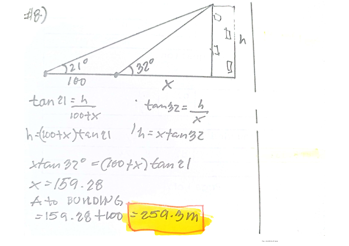32 - MATHEMATICS - BS in Civil Engineering - 1) D h I 210 100 X tan 21 ...