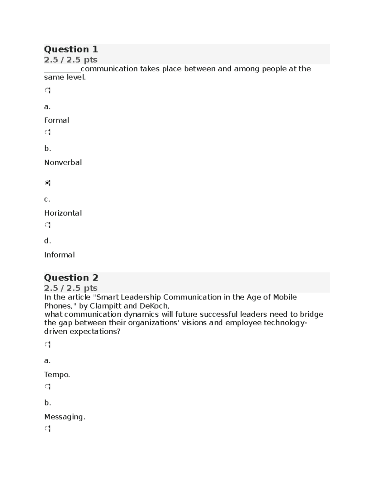 Bus3050 week 9 quiz - quiz week 9 - Question 1 2 / 2 pts ...