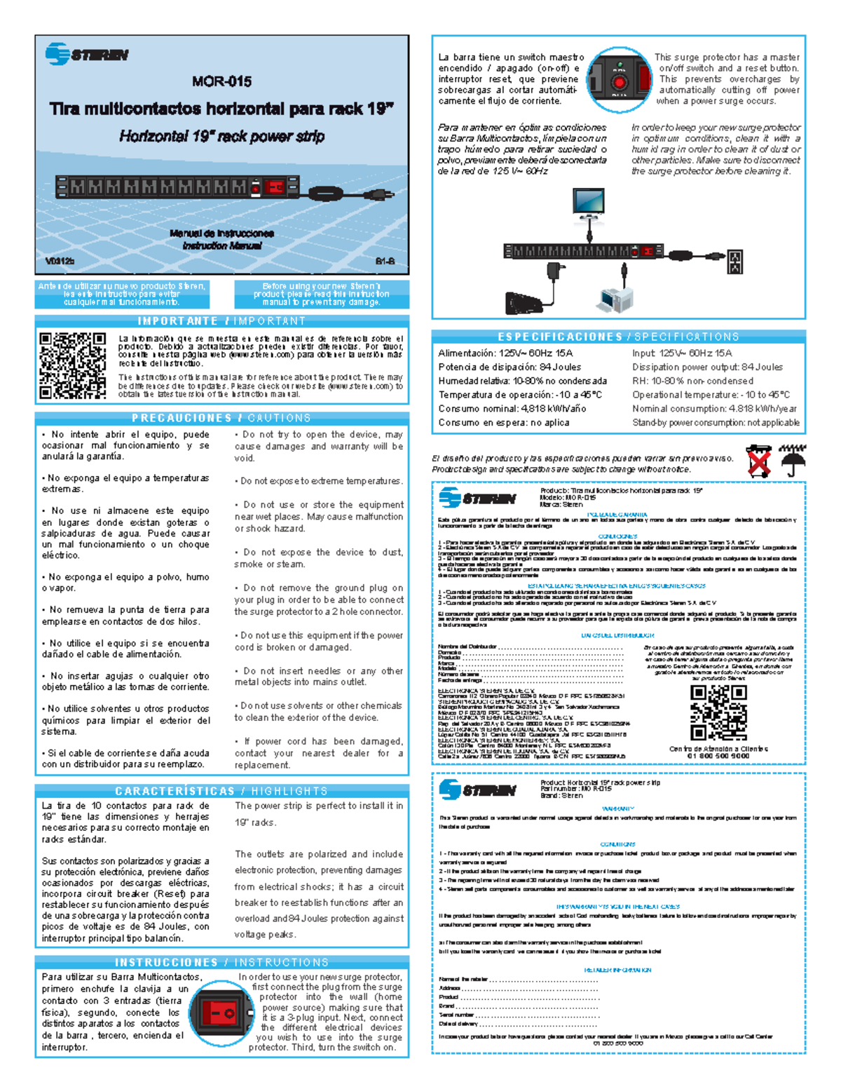 MOR-015-instr - Sin - Producto: Tira multicontactos horizontal para ...