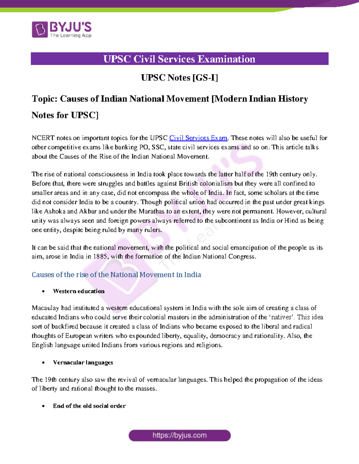 Causes Of Indian National Movement Modern Indian History Notes For UPSC ...