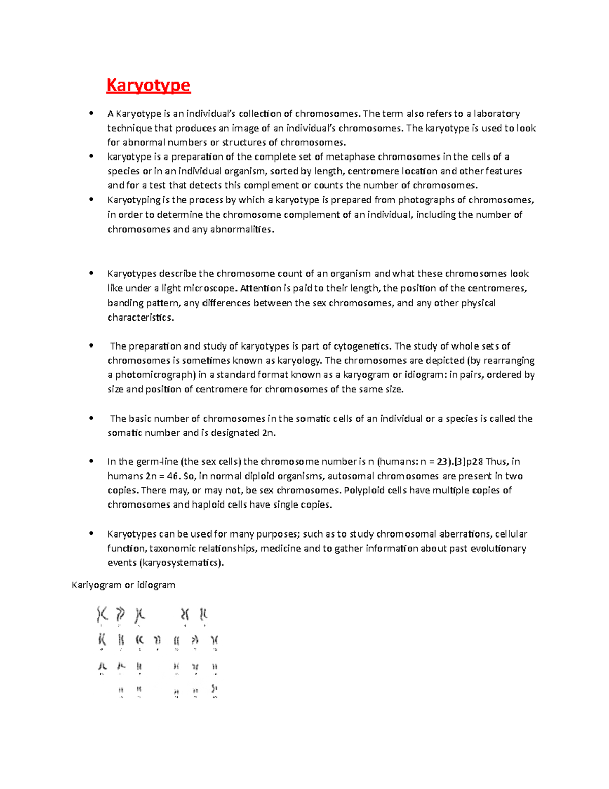 Karyotype - Lecture notes - Karyotype A Karyotype is an individual’s ...
