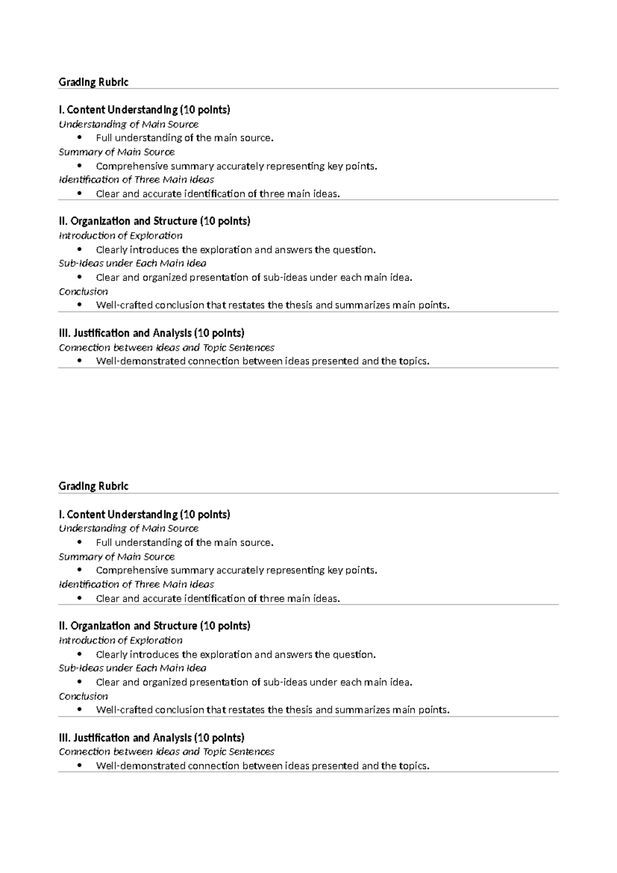 EAPP Outline - nice - Grading Rubric I. Content Understanding (10 ...