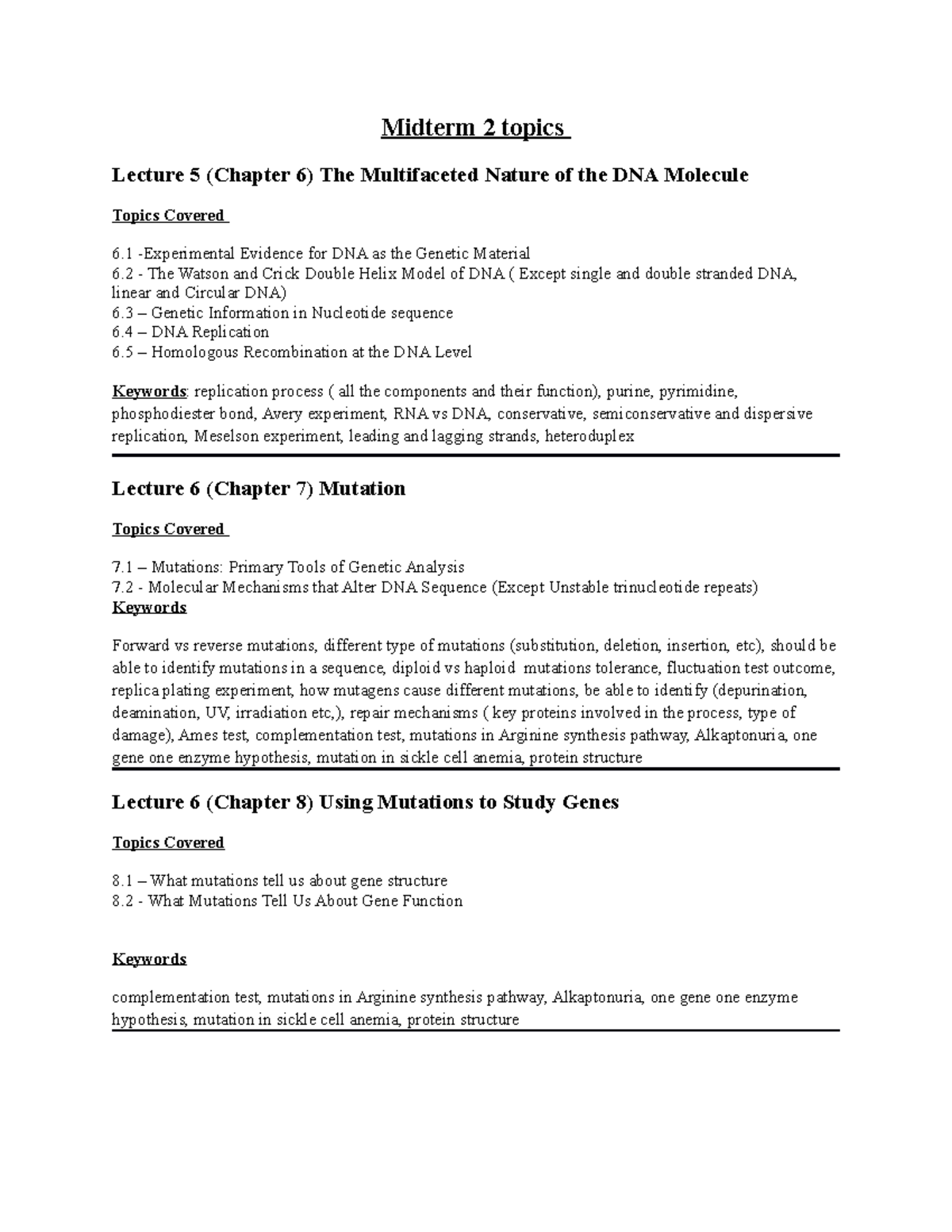 Midterm 2 topics and keywords - Midterm 2 topics Lecture 5 (Chapter 6) The Multifaceted Nature ...