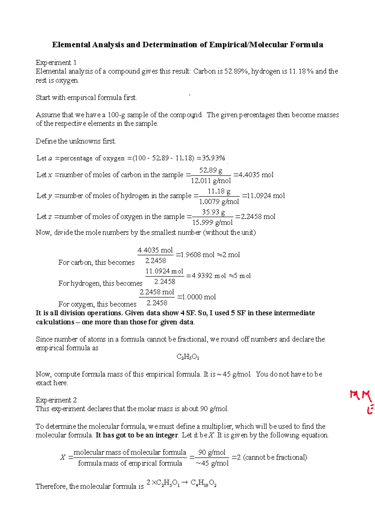 Elemental Analysis and Empirical-Molecular Formula - Chem. Eng ...