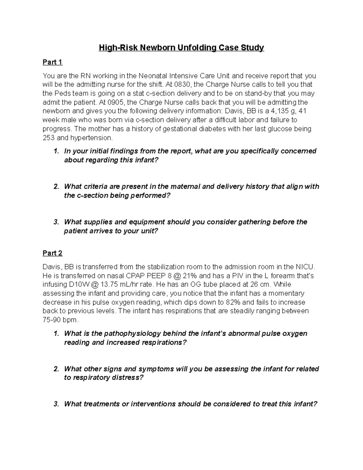 HRNB Case Study 3 - High-Risk Newborn Unfolding Case Study Part 1 You ...