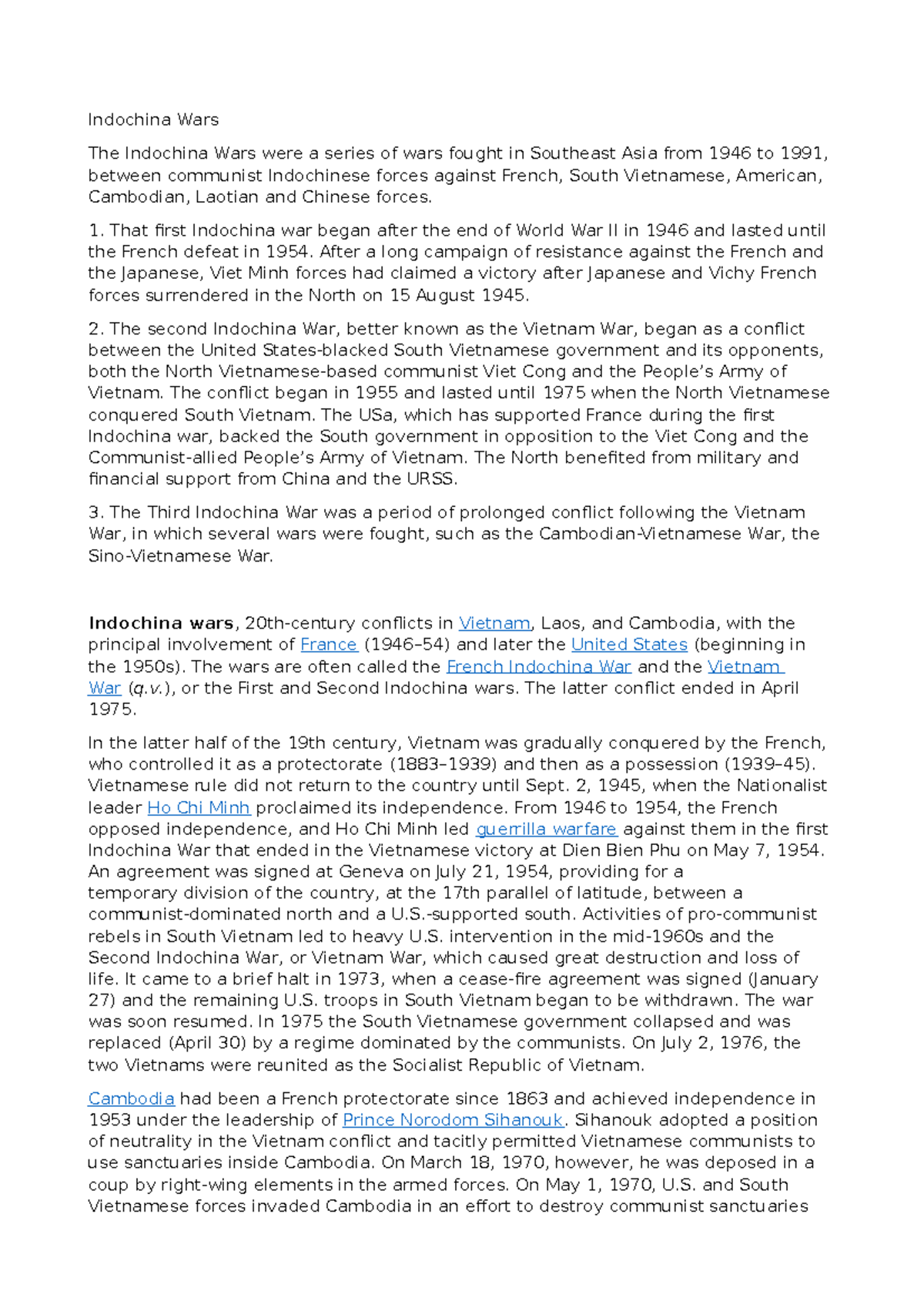 Indochina wars - Regional Studies- Southest Asia - Indochina Wars The ...