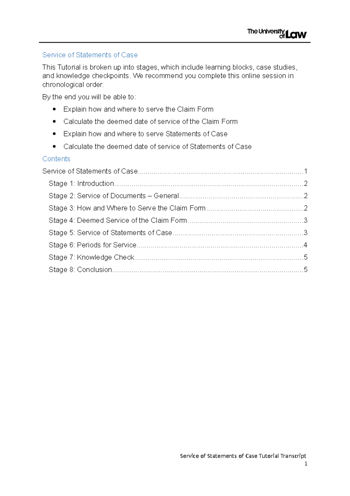 Service of Statements of Case Notes - Service of Statements of Case ...