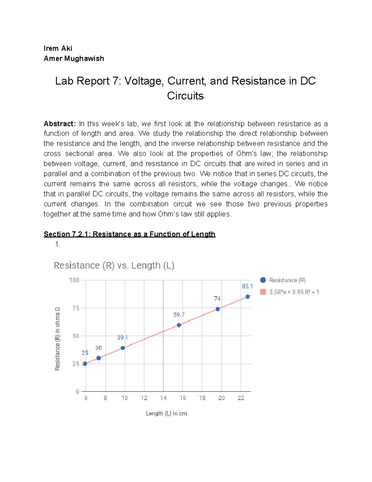 Lab 6 ex 4 - Lab report - Irem Aki Amer Mughawish Lab Report 7: Voltage ...