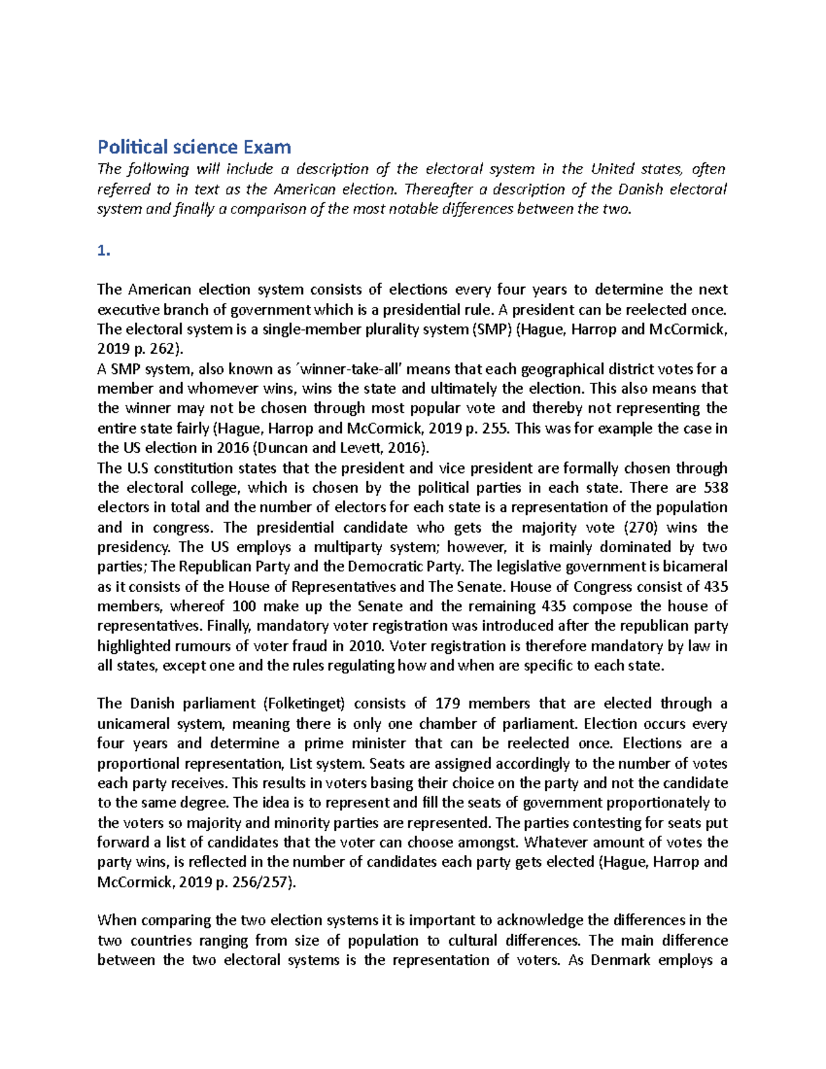 Political science exam - Political science Exam The following will ...