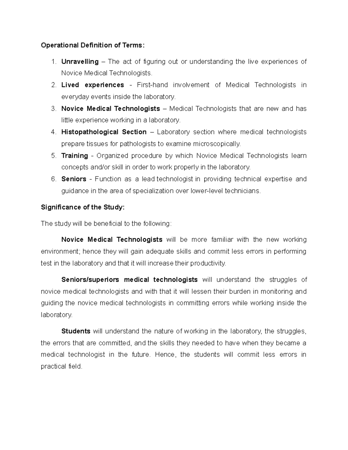 Definition of Terms and Importance - Operational Definition of Terms ...