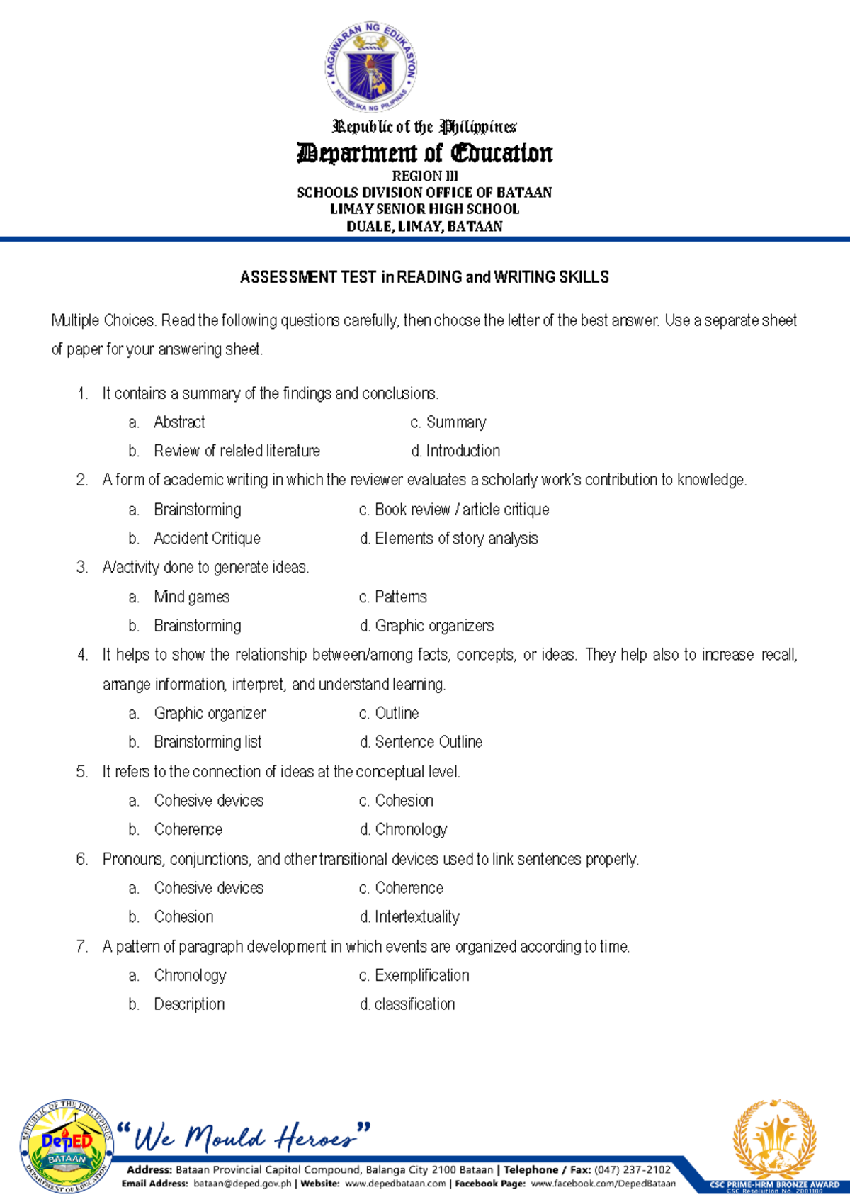 RWS assessment June 20 23 - Republic of the Philippines Department of ...