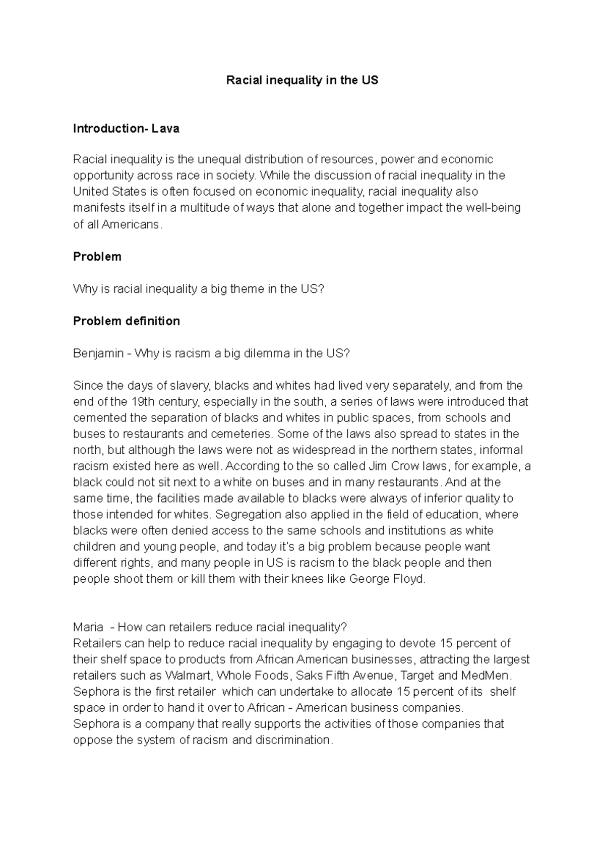 Essay engelsk - Racial inequality in the US Introduction- Lava Racial ...