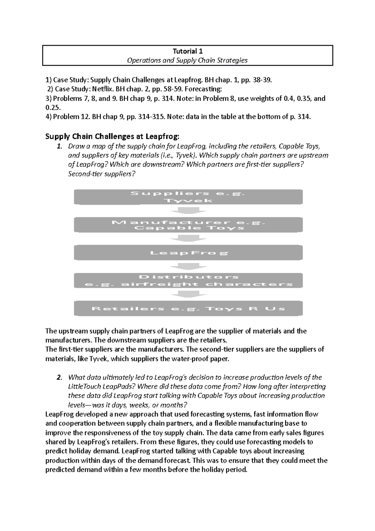 Tutorial 1 - Tutorial 1 Operations and Supply Chain Strategies Case ...