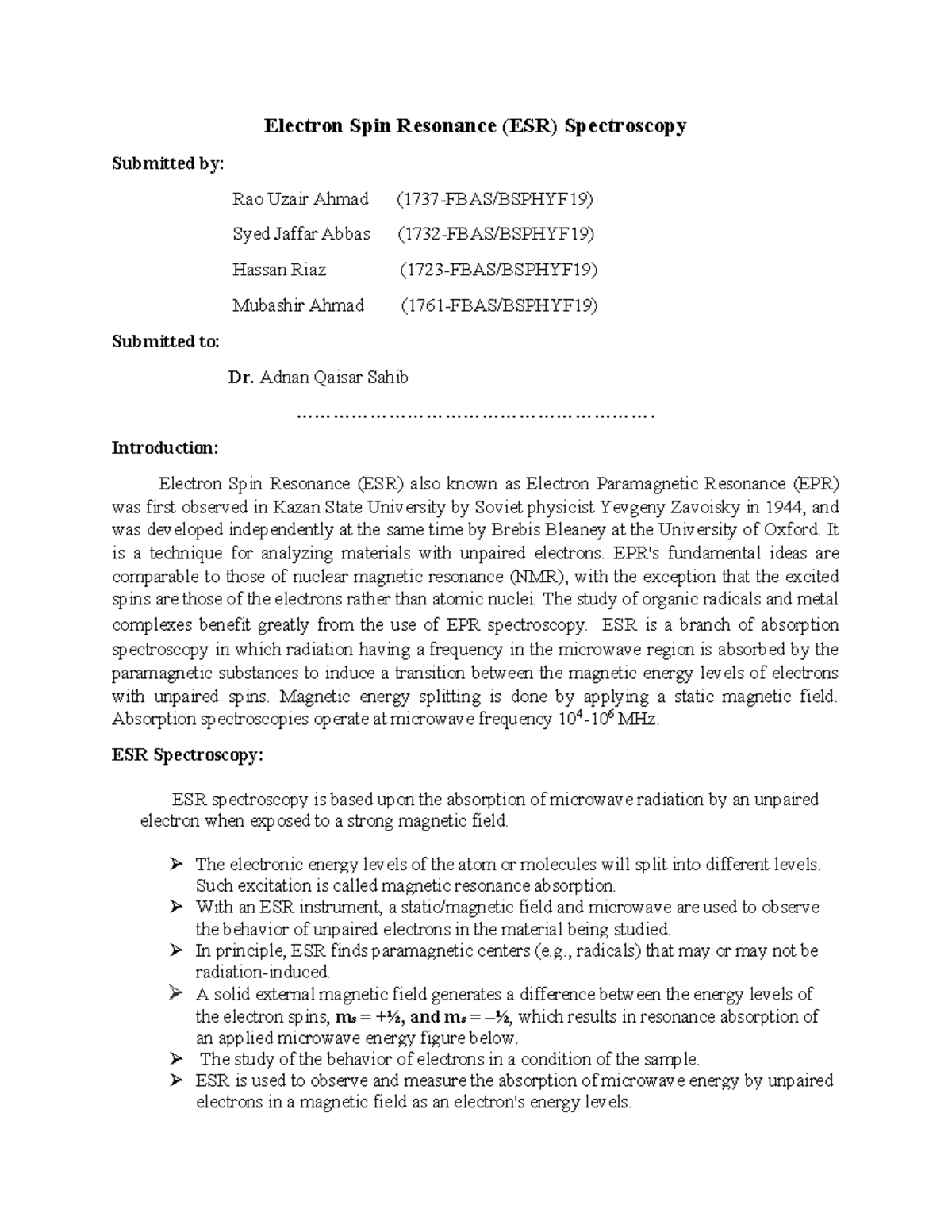 ESR , 1737, 1732, 1723, 1761 - Electron Spin Resonance (ESR ...