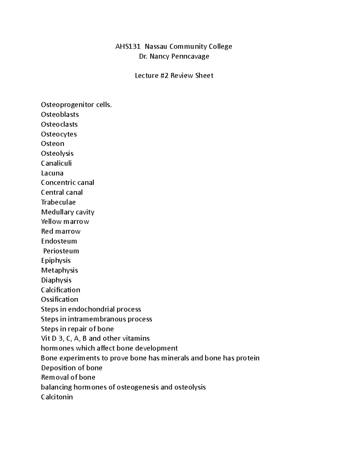 AHS 131 lecture exam #2 review sheet....new format for FALL 2018 ...