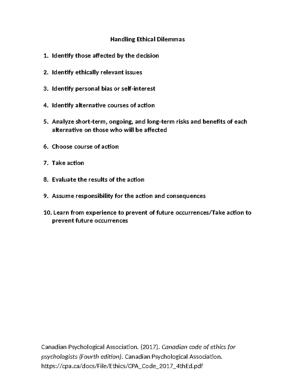 Handling Ethical Dilemmas - Handling Ethical Dilemmas Identify those ...