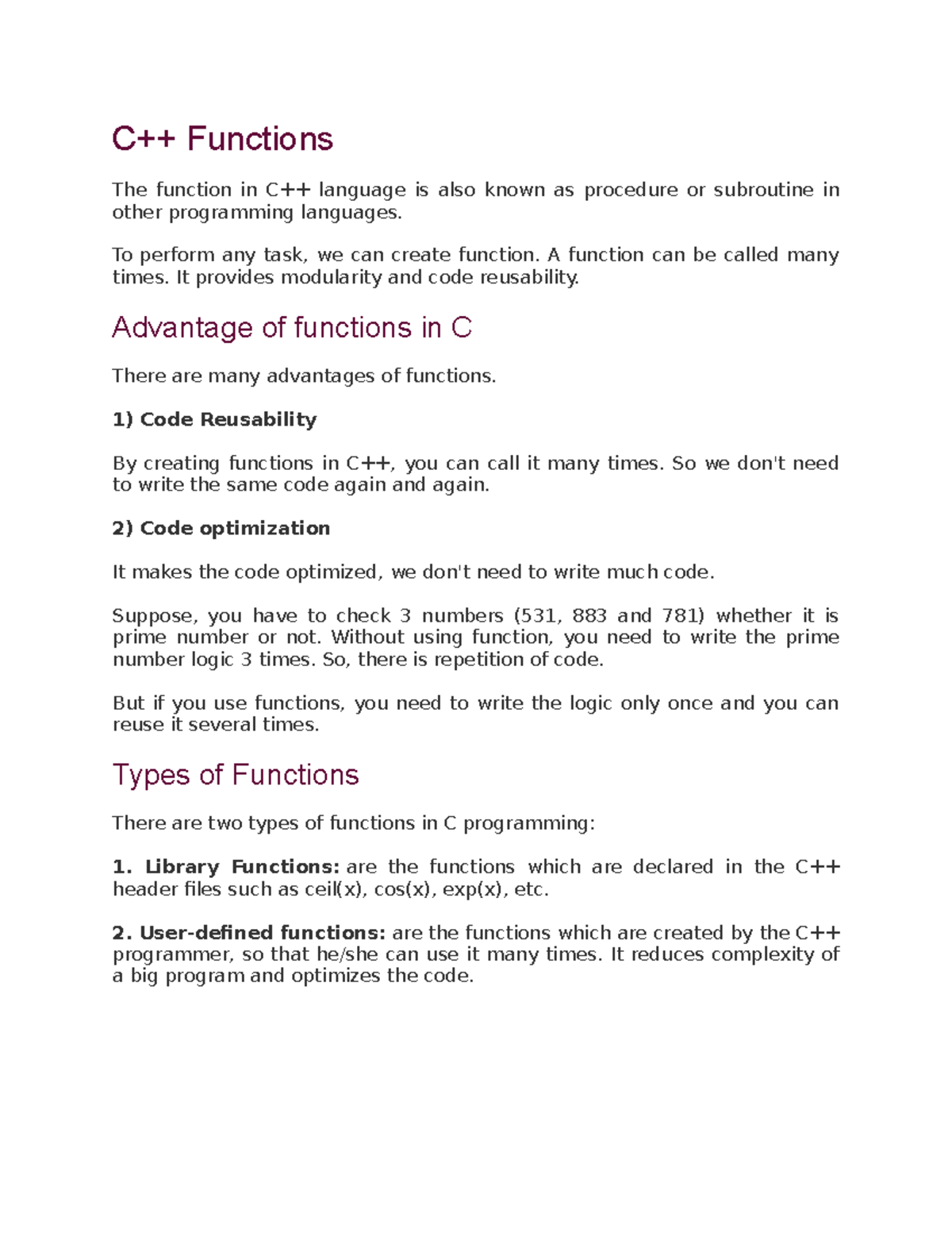 C Refresher 2 - C fresher 2 - C++ Functions The function in C++ ...