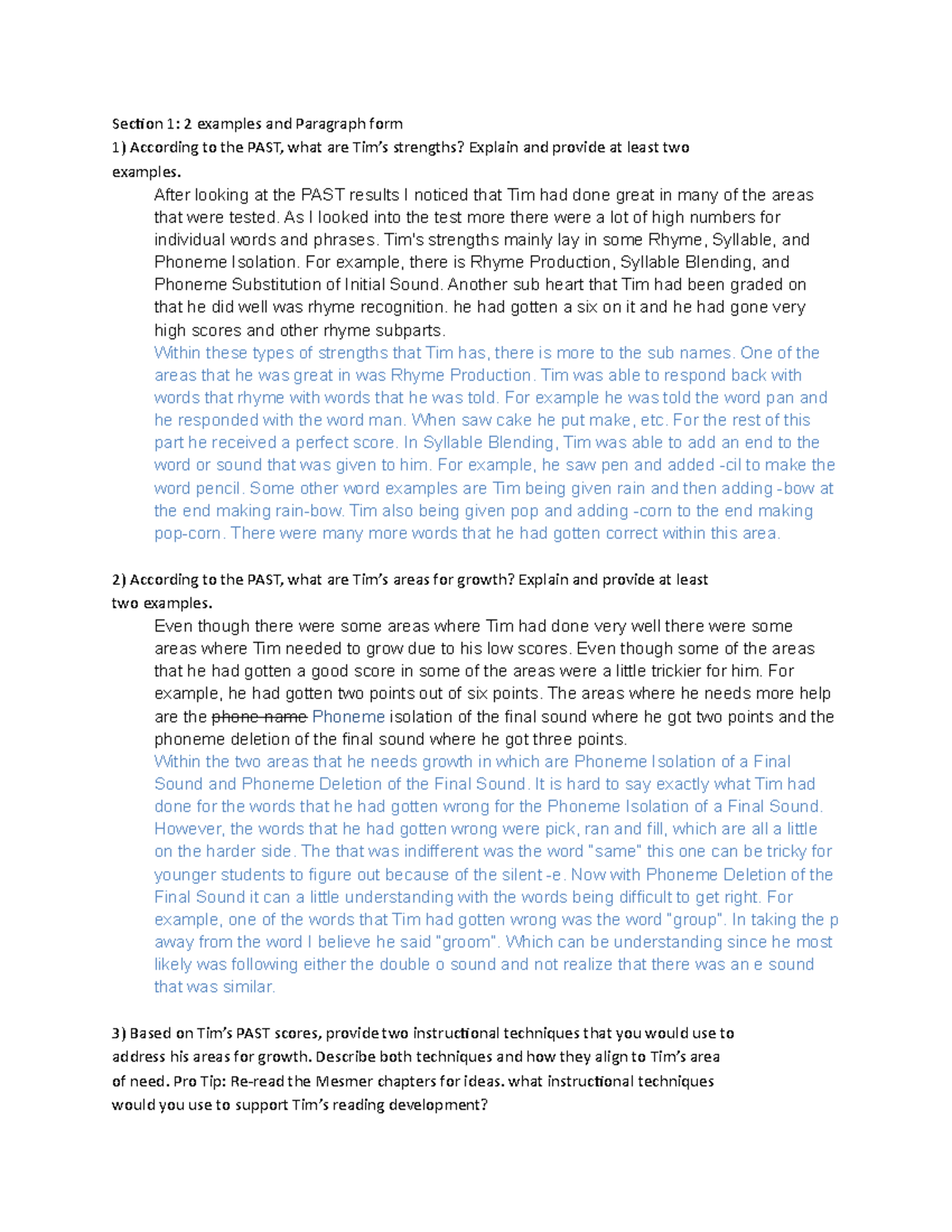Assessment Based Instructional Plan Part 1 Early Literacy 2 - Section 1 ...