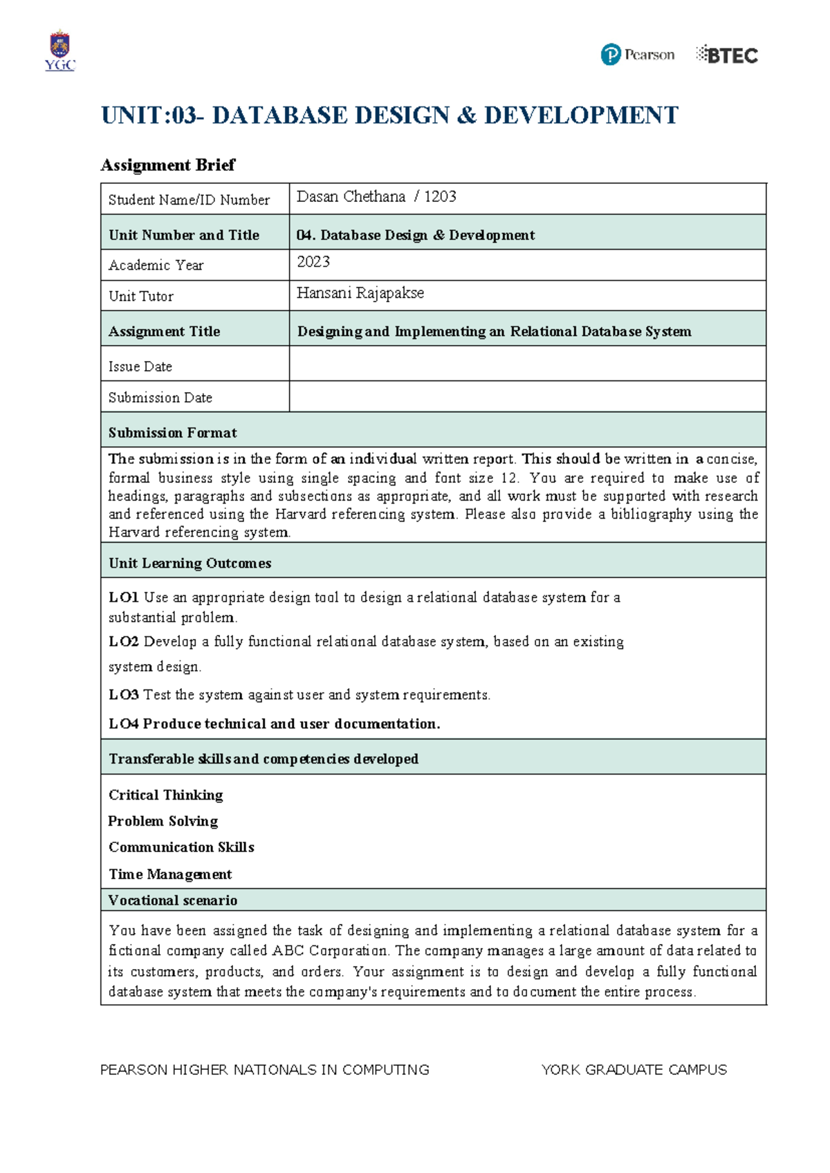 Database Design And Concept By Dasan Chethana 1203 Unit03 Database Design And Development