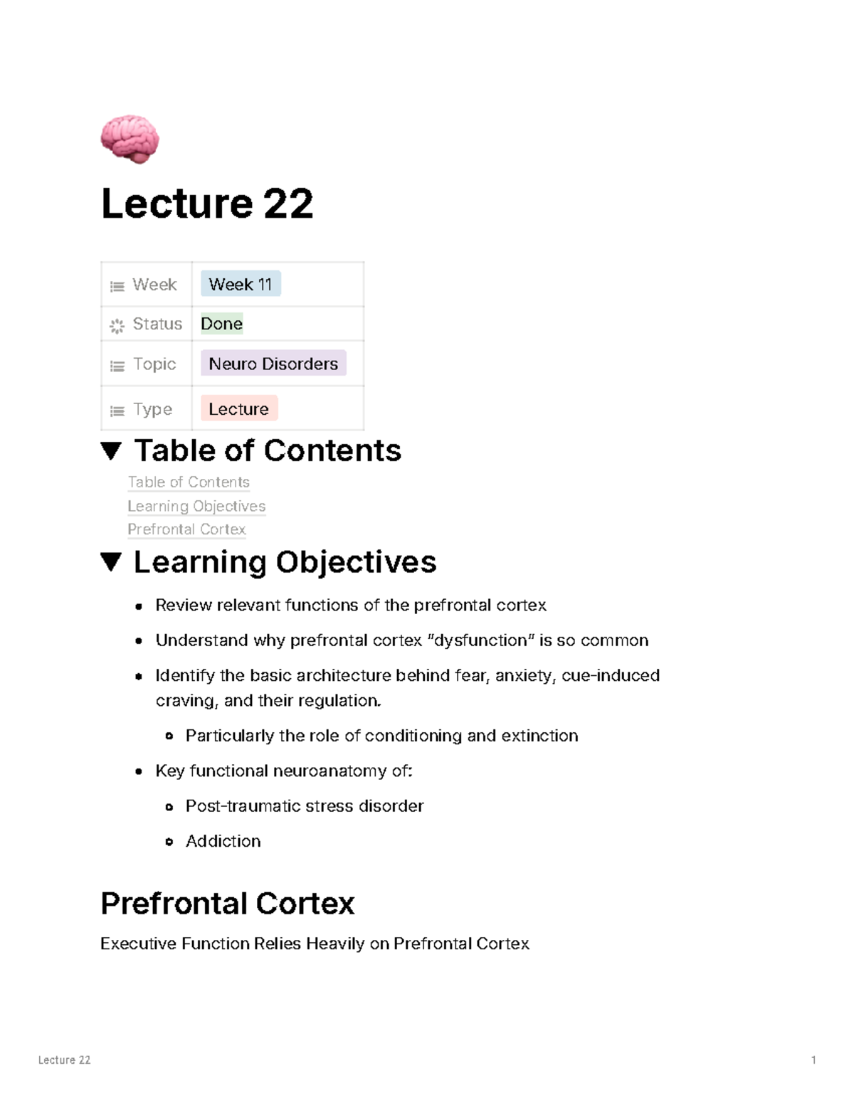 Lecture 22: Neuro Disorders - 🧠 Lecture 22 Week Week 11 Status Done Topic Neuro Disorders Type ...