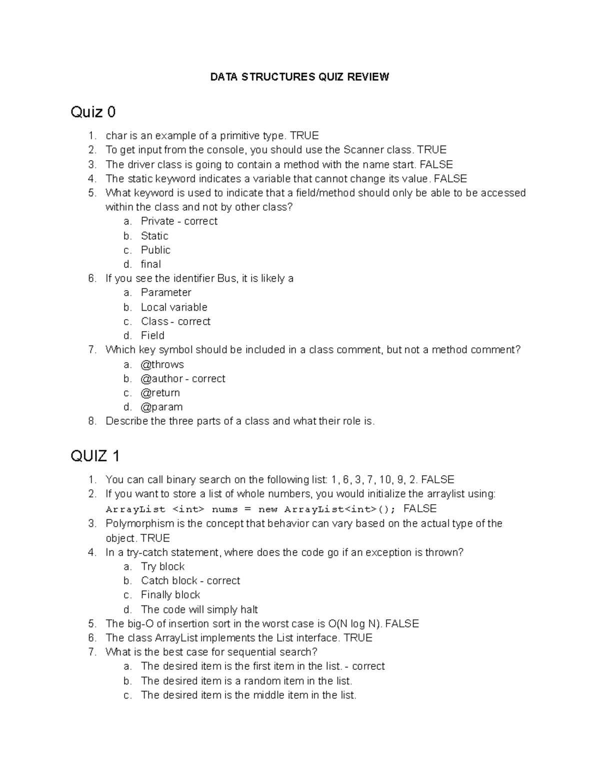 Data Structures Quiz Review Data Structures Quiz Review Quiz 0 1 Char Is An Example Of A