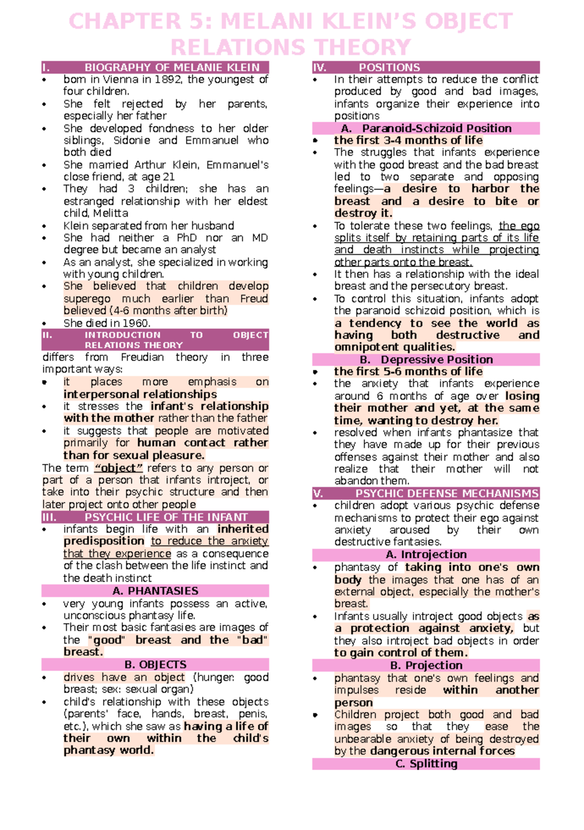 Melanie Klein - TOP - CHAPTER 5: MELANI KLEIN’S OBJECT RELATIONS THEORY I. BIOGRAPHY OF MELANIE ...
