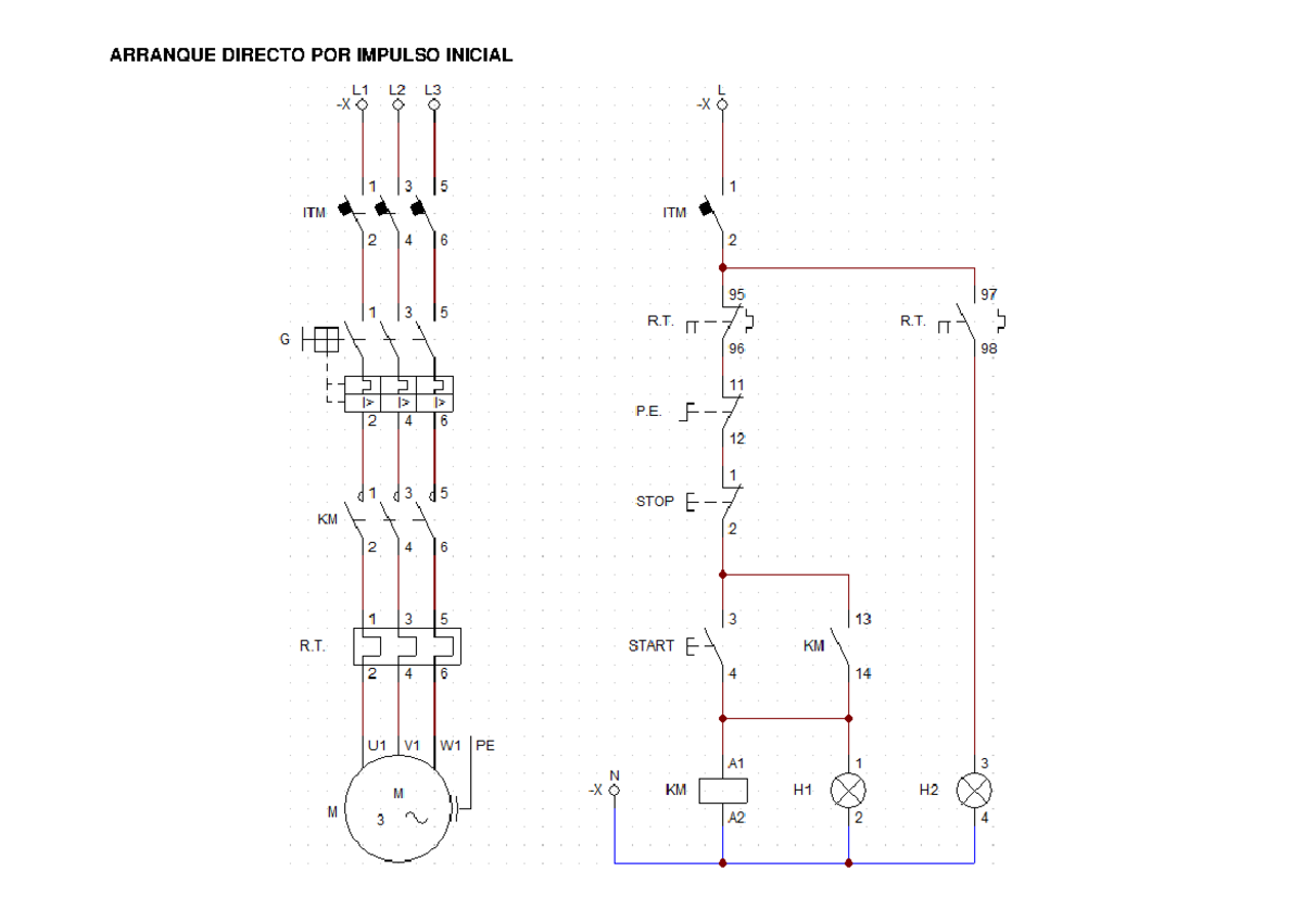 Esquemas Automatismo - ARRANQUE DIRECTO POR IMPULSO INICIAL ARRANQUE ...