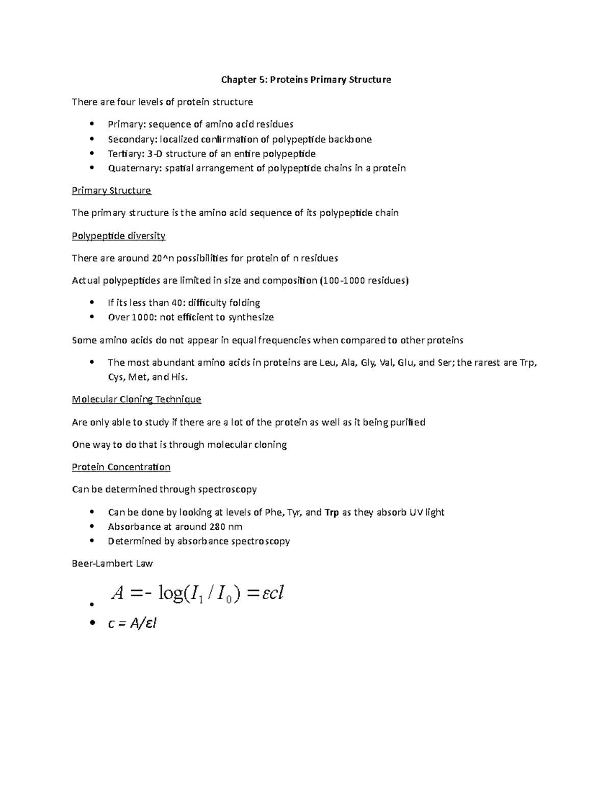 Chapter 5 Primary protein structure - Chapter 5: Proteins Primary Structure There are four ...