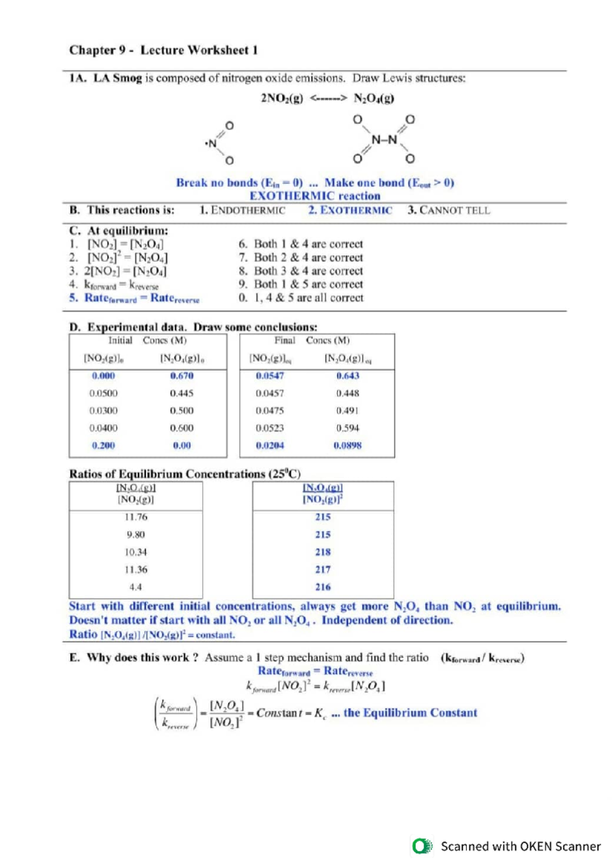 Equilibrium Constant- Lecture Worksheet 1 - General Chemistry - Studocu