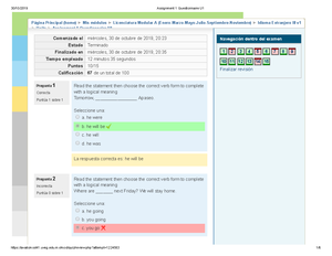 Assignment 7 Questionnaire U4 - Página Principal (home) Pregunta 1 Correcta Puntúa 1 sobre 1 ...
