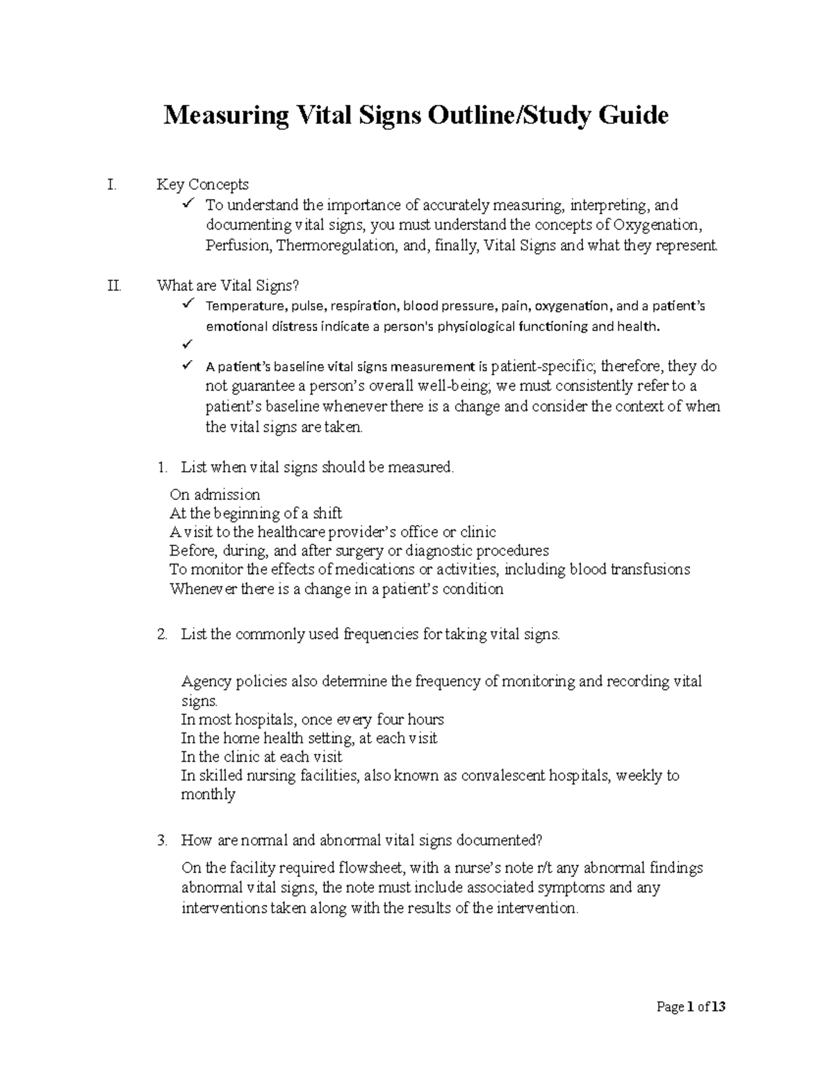 Vital Signs Chapter 18 Outline-Study Guide Answer key - Measuring Vital Signs Outline/Study ...