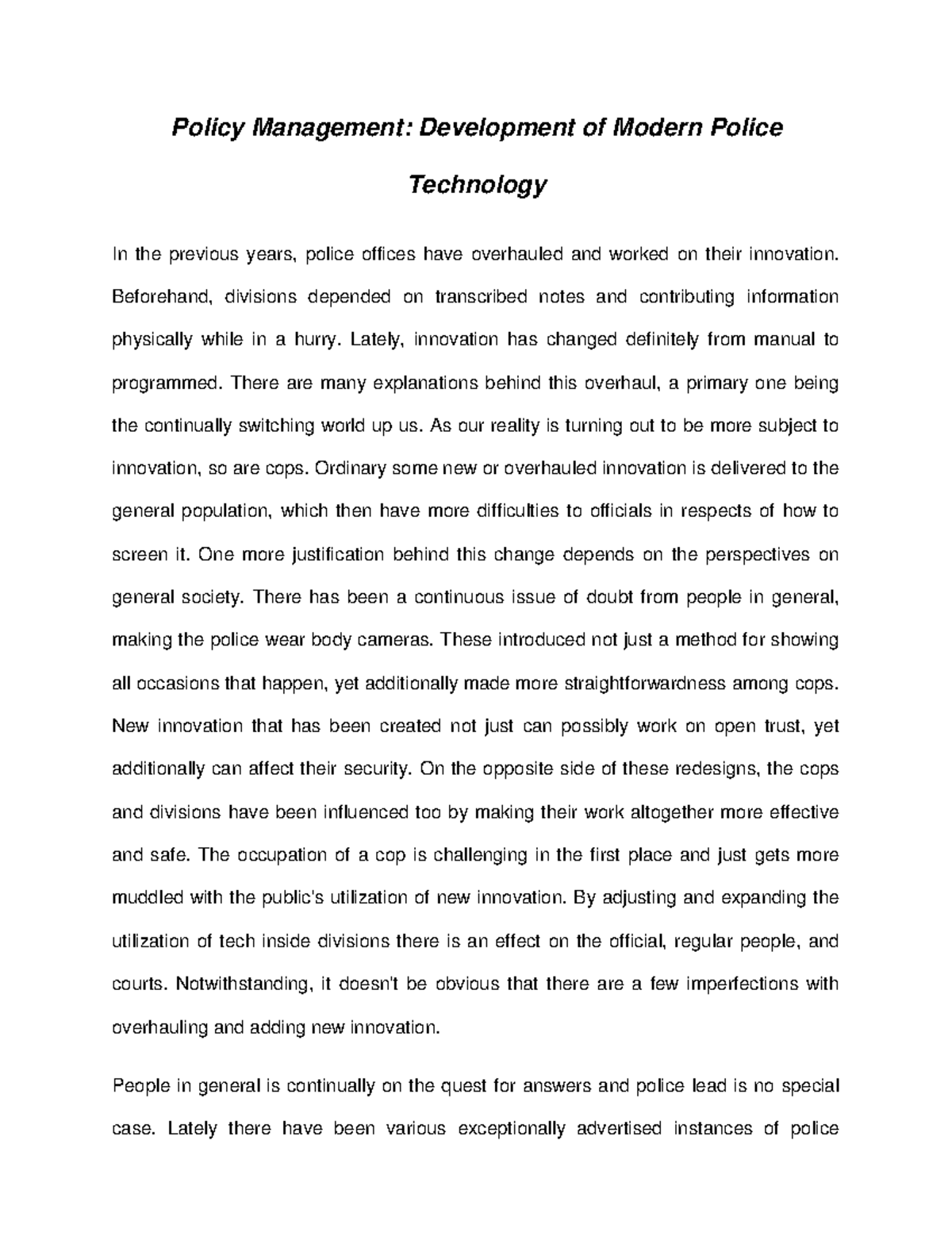 Policy Management Development of Modern Police Technology - Beforehand ...