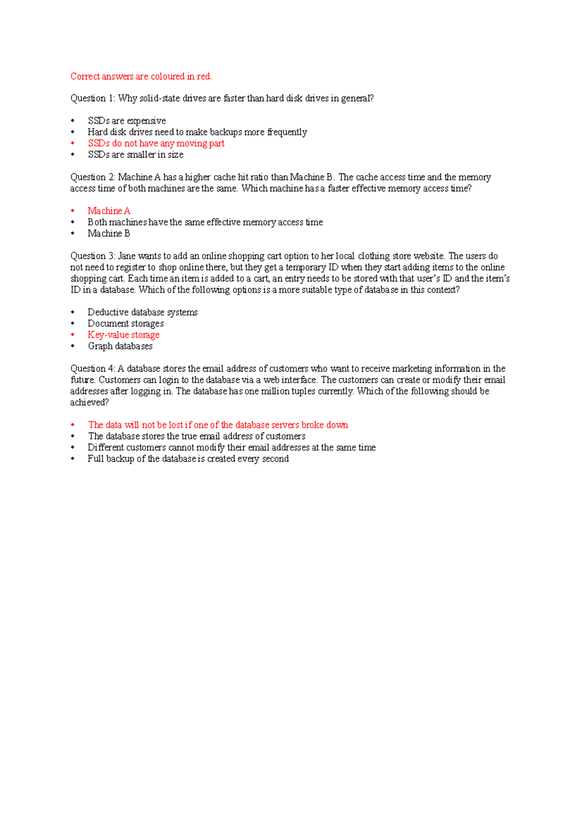 practice Quiz for comp90050 - Correct answers are coloured in red. Question 1: Why solid-state ...
