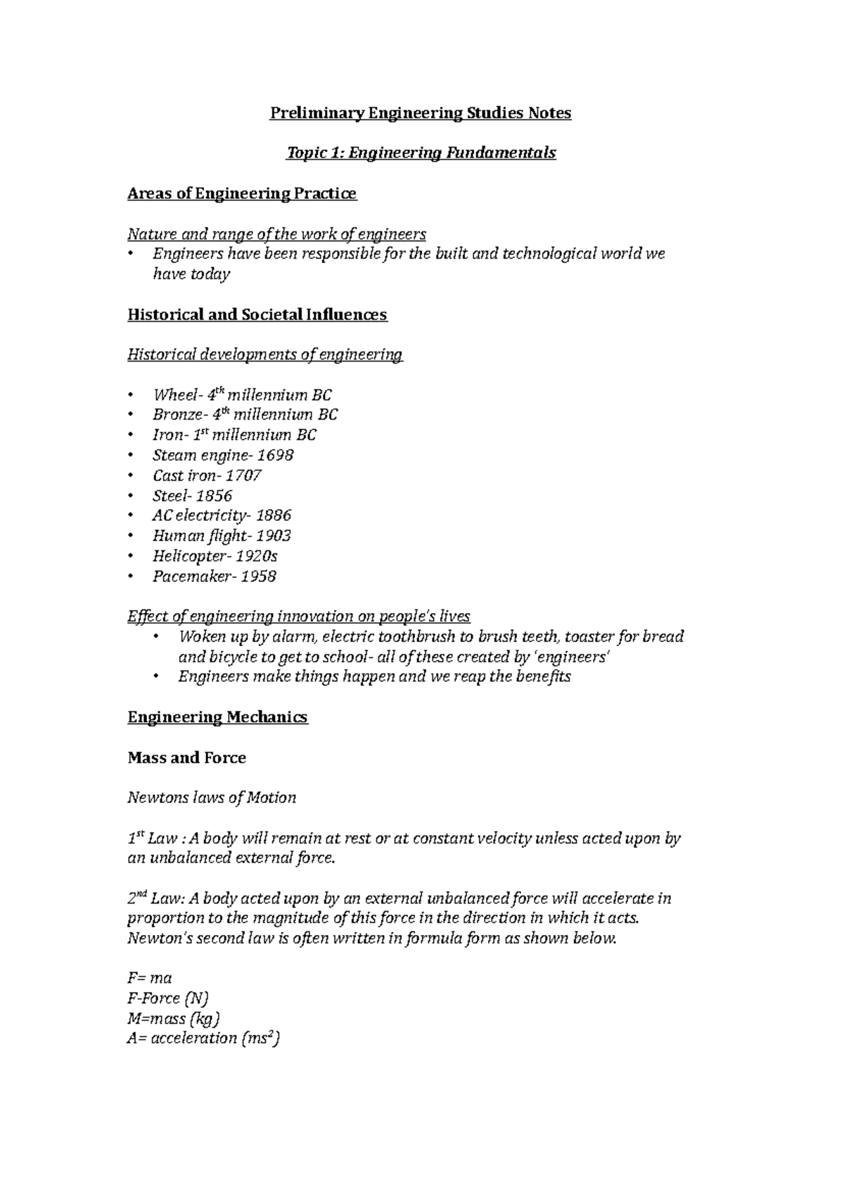 Engineering Studies Study Notes - Preliminary Engineering Studies Notes ...