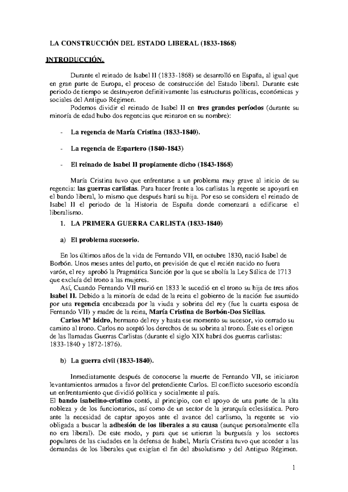 TEMA 5. LA Construccion DEL Estado Liberal 18331868 1 (1) - LA CONSTRUCCIÓN DEL ESTADO LIBERAL ...
