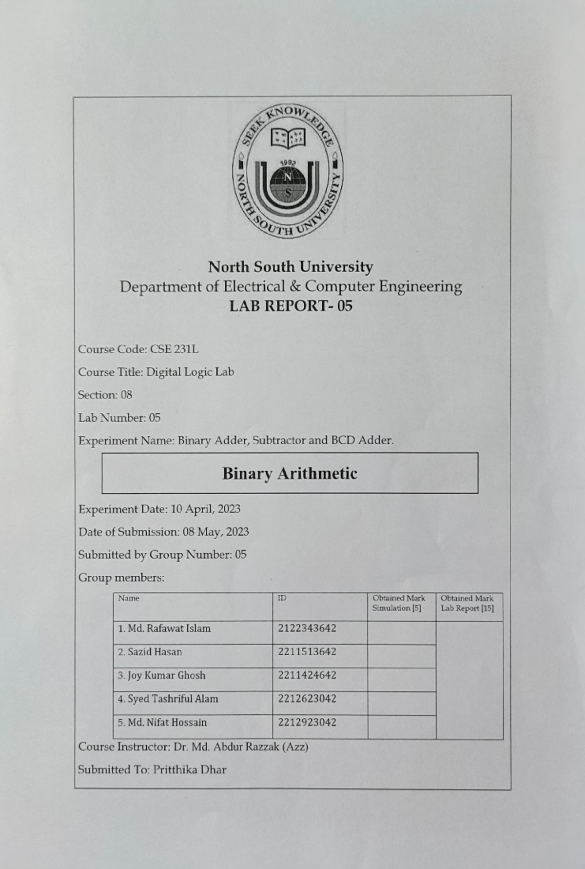 Cse 231l Lab Report 5 Lab 5 7 Segment Course Code Cse 231l