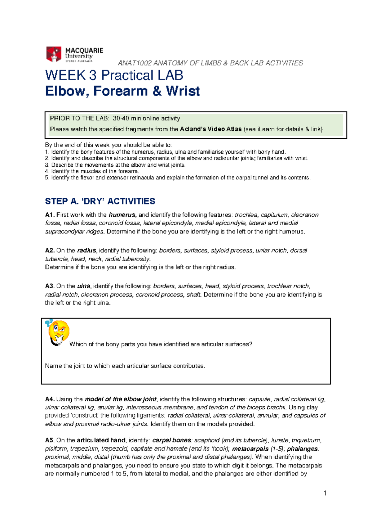 Lab2 week 2 notes. practice practical exam 1 - ANAT1002 ANATOMY OF ...