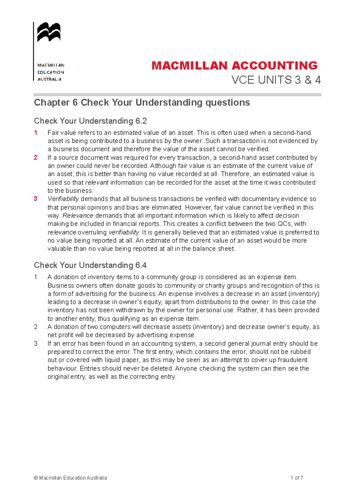 Workbook Answers 06 367986 Macmillan Accounting Vce Units 3 And 4