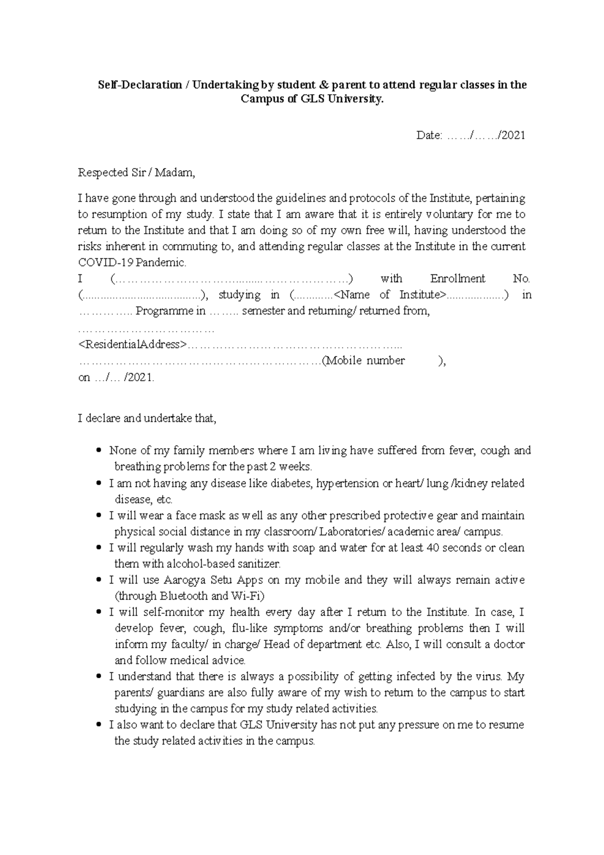 2.Undertaking - FGKVHK - Self-Declaration / Undertaking by student ...