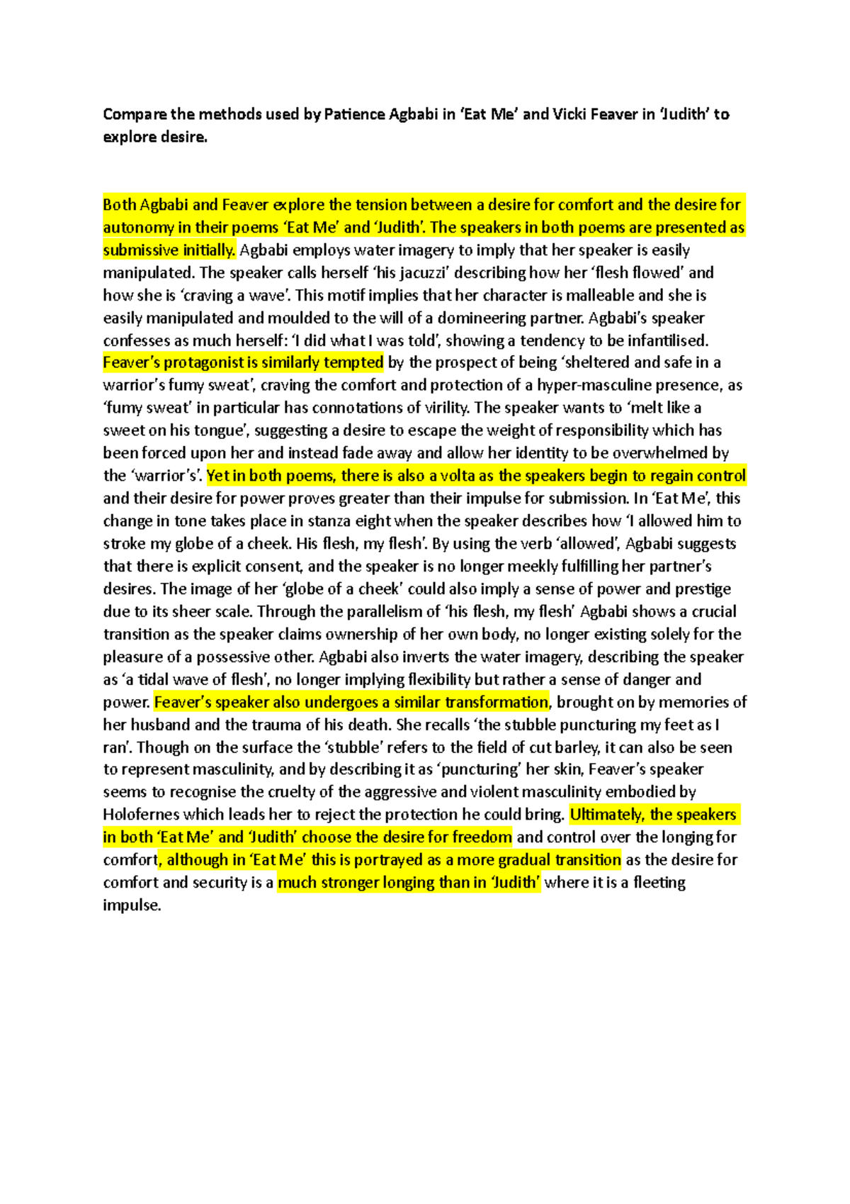 Unseen poetry sample paragraph - Compare the methods used by Patience ...