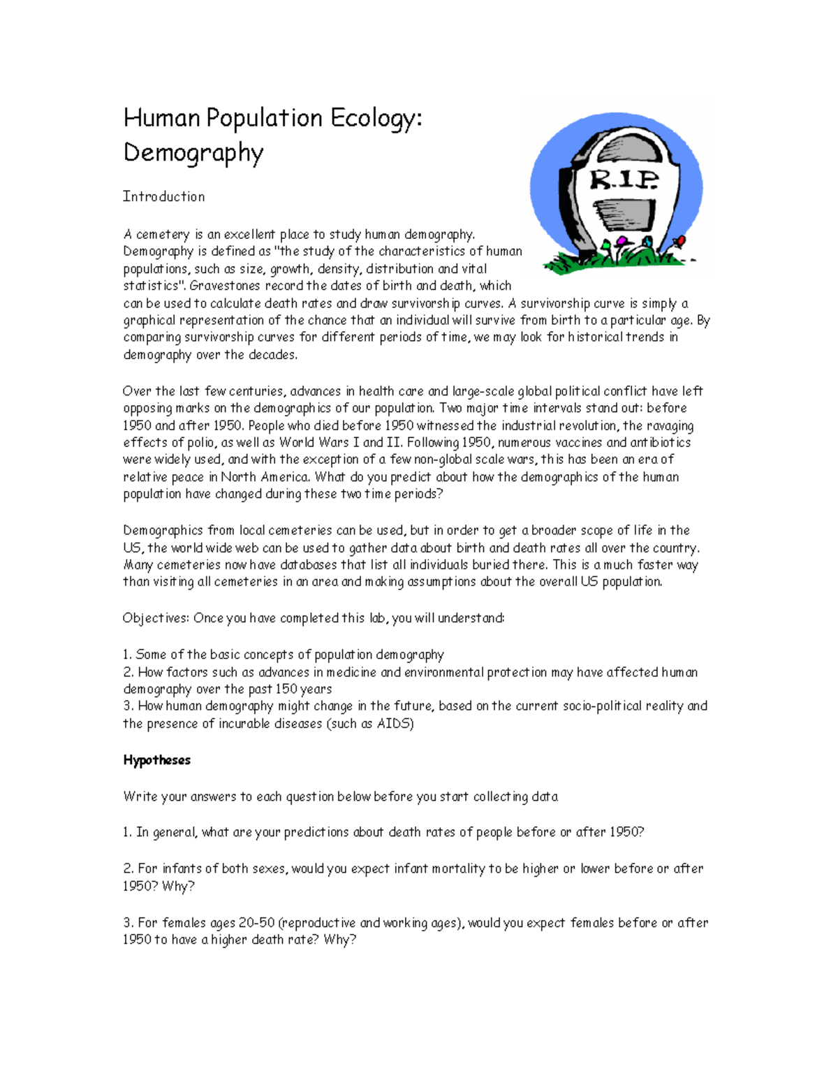 31 Lab Human Population Survivorship Activity - Human Population ...