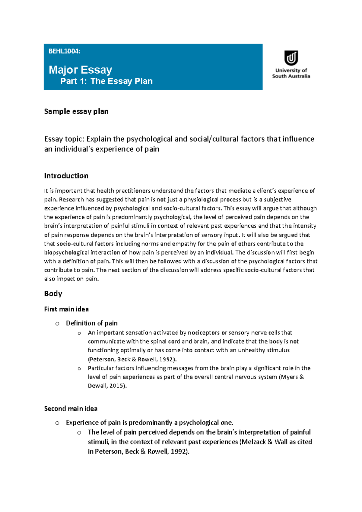 Sample essay plan - Sample essay plan Essay topic: Explain the ...