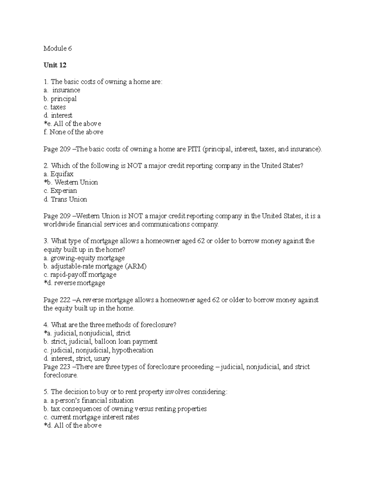 Module 6 Questions - Module 6 Unit 12 The basic costs of owning a home ...